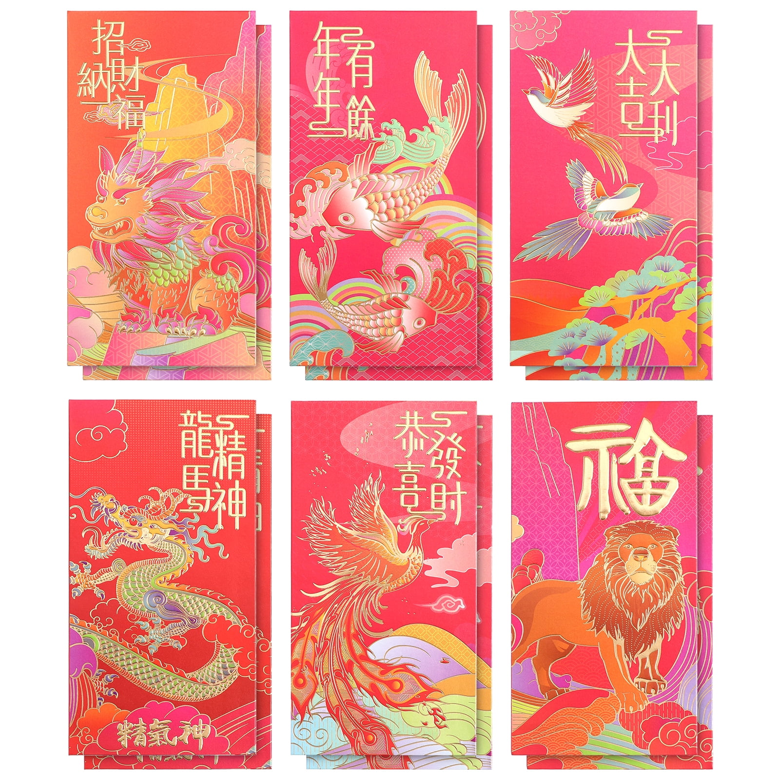 12 Pcs Cash Packet Red Pack Blessing Red Envelopes 16.70X9.00X0.20CM ...