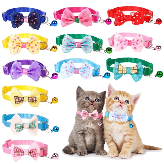 12 Pcs Cute Cat Collars Breakaway with Bell, Pet Collar for Kittens ...