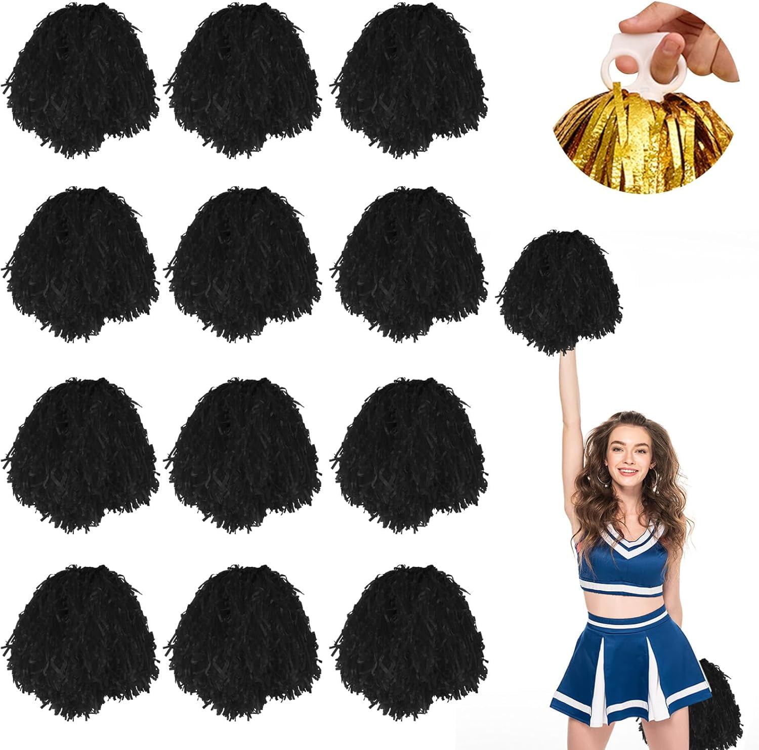 12 Pcs Cheerleader Pom Poms,with Baton Handle for Rooters Cheering ...