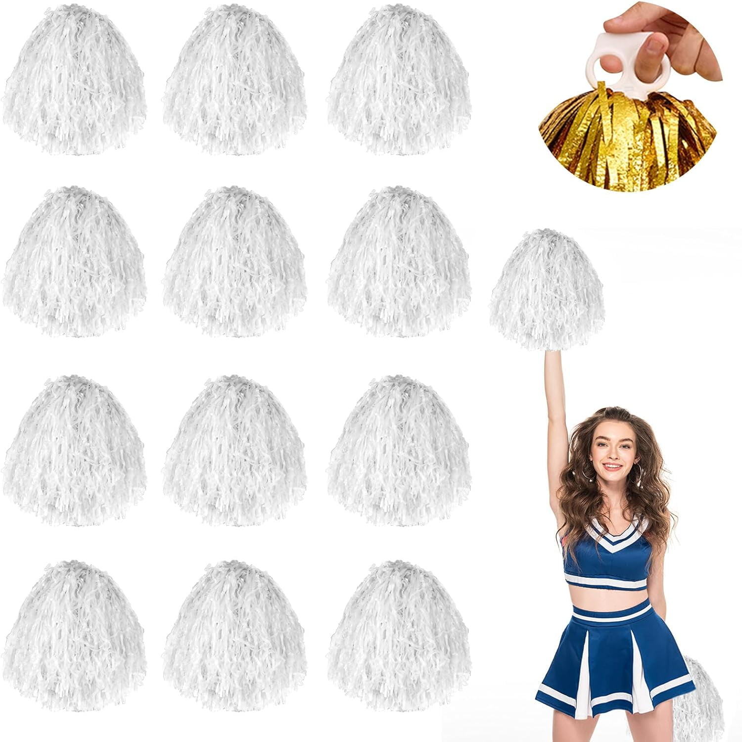 12 Pcs Cheerleader Pom Poms,with Baton Handle for Rooters Cheering ...