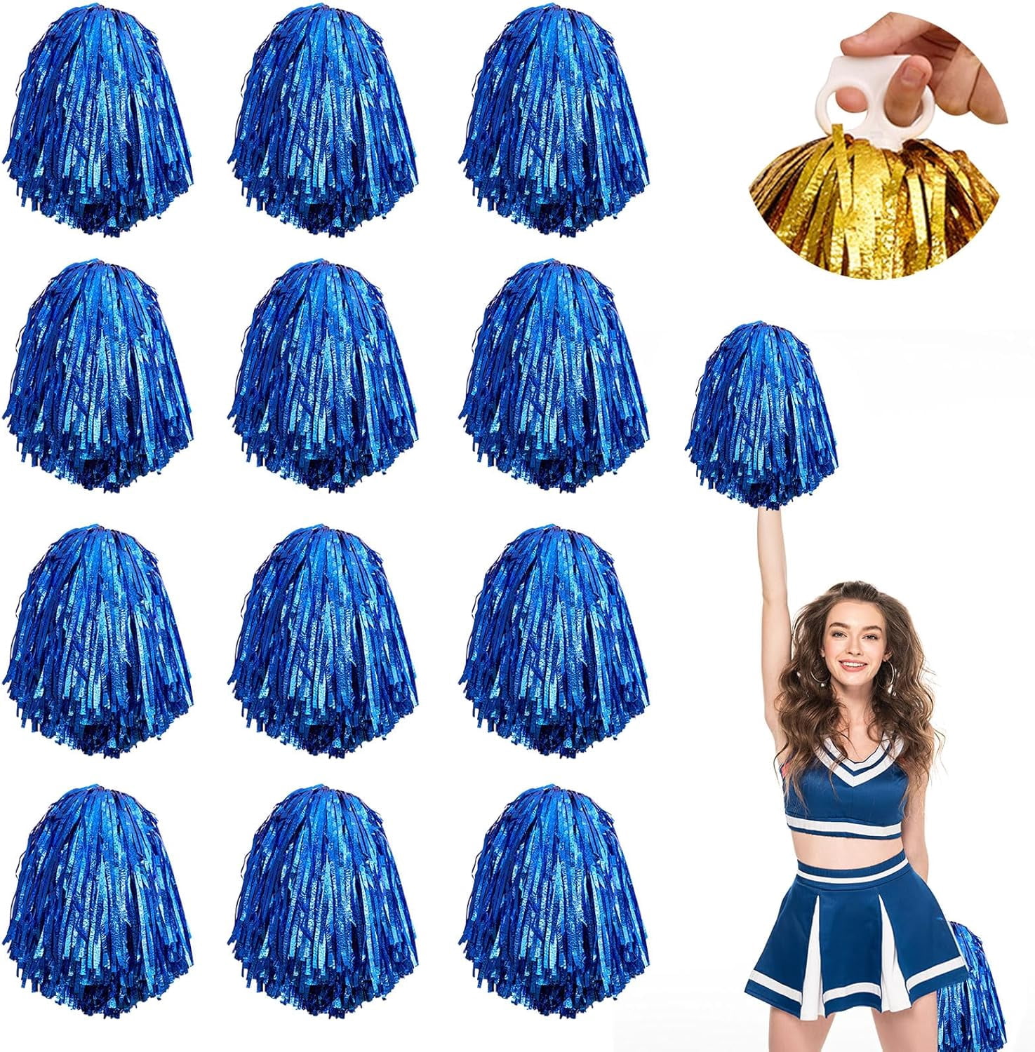 12 Pcs Cheerleading poms,pom poms Cheerleading with Finger for Rooters ...
