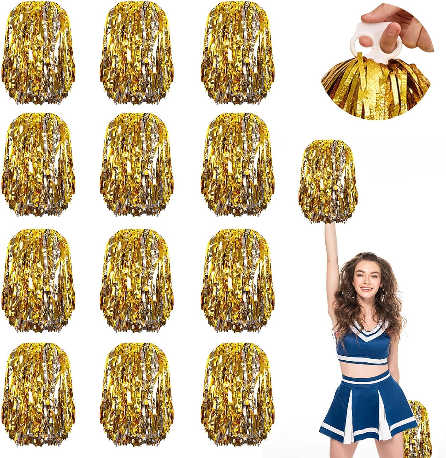 12 Pcs Cheerleading poms,pom poms Cheerleading with Finger for Rooters ...