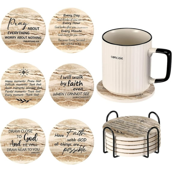 12 Pcs Christian Coasters for Drinks with Bible Verses Backing ...
