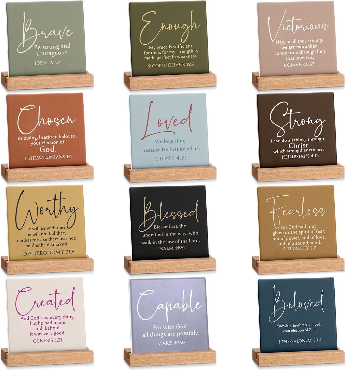 12 Pcs Christian Desk Decor Bible Verse Plaque Religious Ceramic Table ...