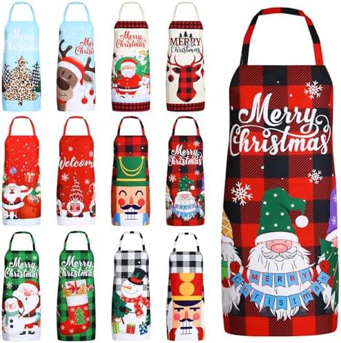 12 Pcs Christmas Aprons Bulk Adjustable Red Black Buffalo Plaid Apron ...