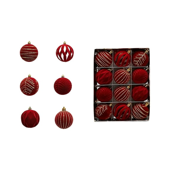 12 Pcs Christmas Balls Flocking Painted Ball Christmas Tree Decoration ...