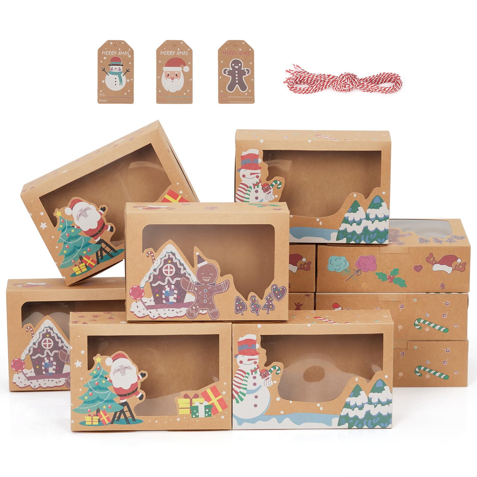 12 Pcs Christmas Cookie Boxes, Foldable Gift Boxes with Window for ...