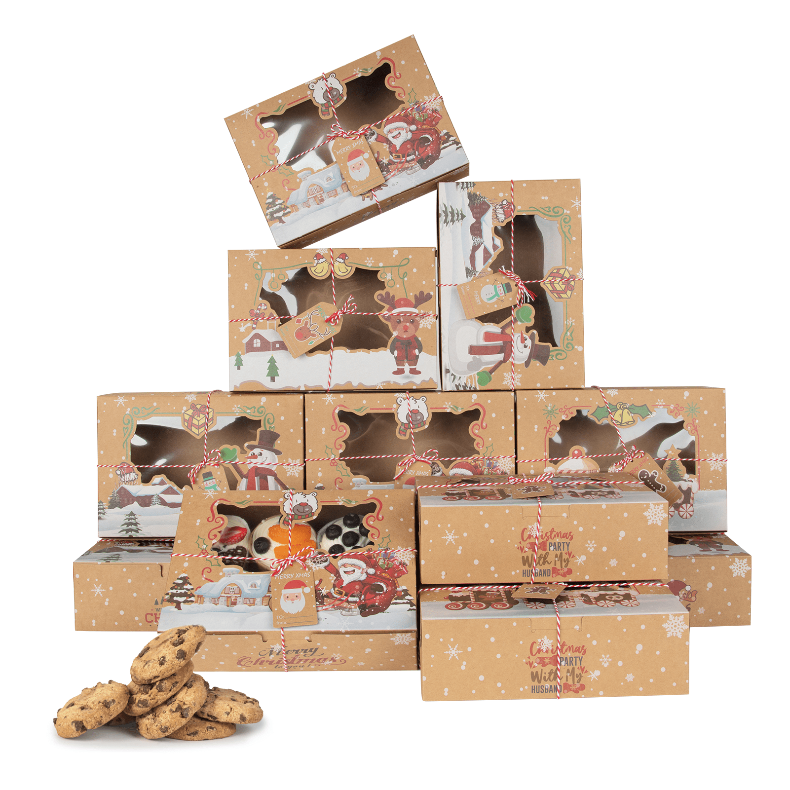 12 Pcs Christmas Cookie Boxes, Foldable Gift Boxes with Window for ...