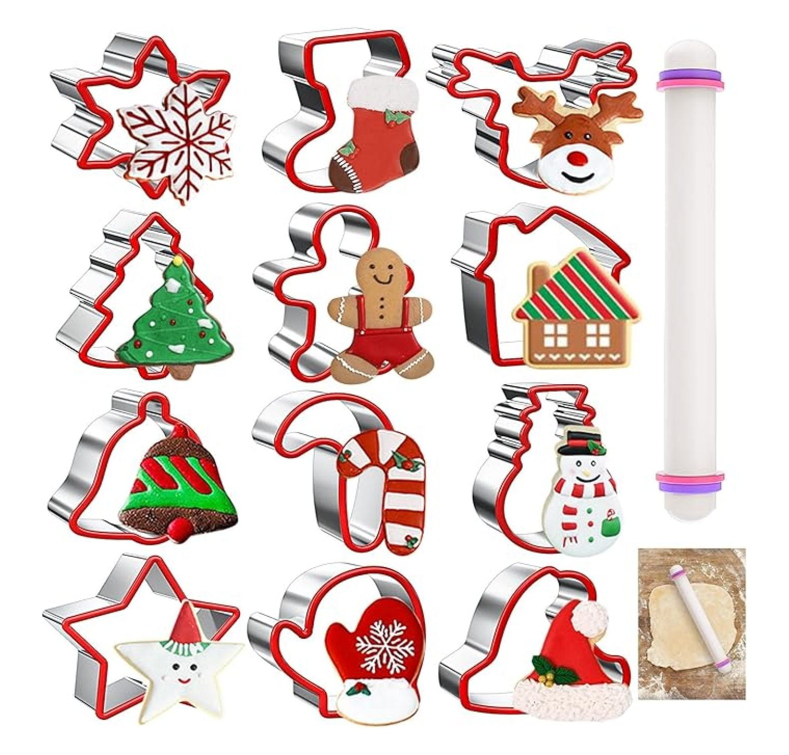 12 Pcs Christmas Cookie Cutters Set, Holiday Cookie Cutters Stainless ...