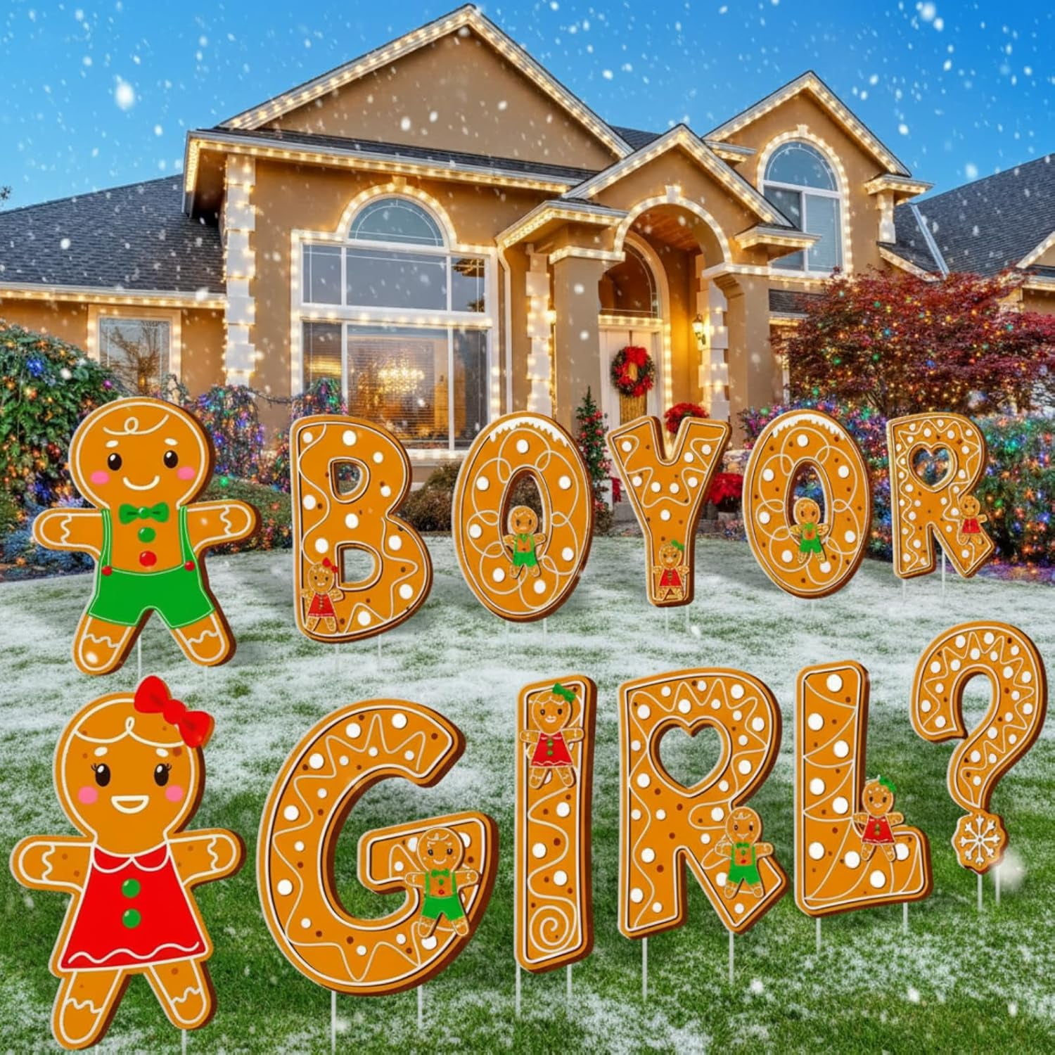 12 Pcs Christmas Gingerbread Gender Reveal Decoration Boy or Girl Yard ...