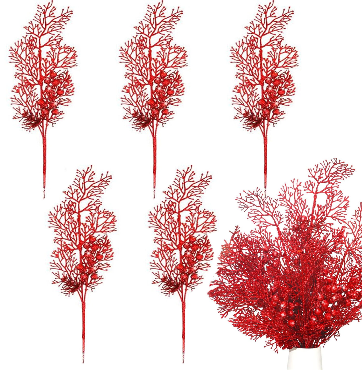12 Pcs Christmas Glitter Berries Stems,Artificial Holly Berries Pine ...