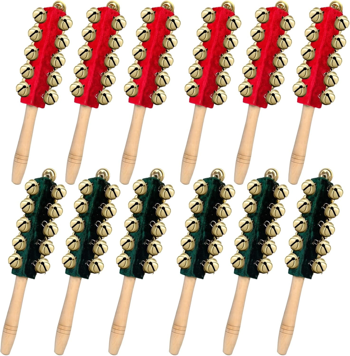 12 Pcs Christmas Hand Sleigh Bells Stick Hand Bell Instruments Wooden ...
