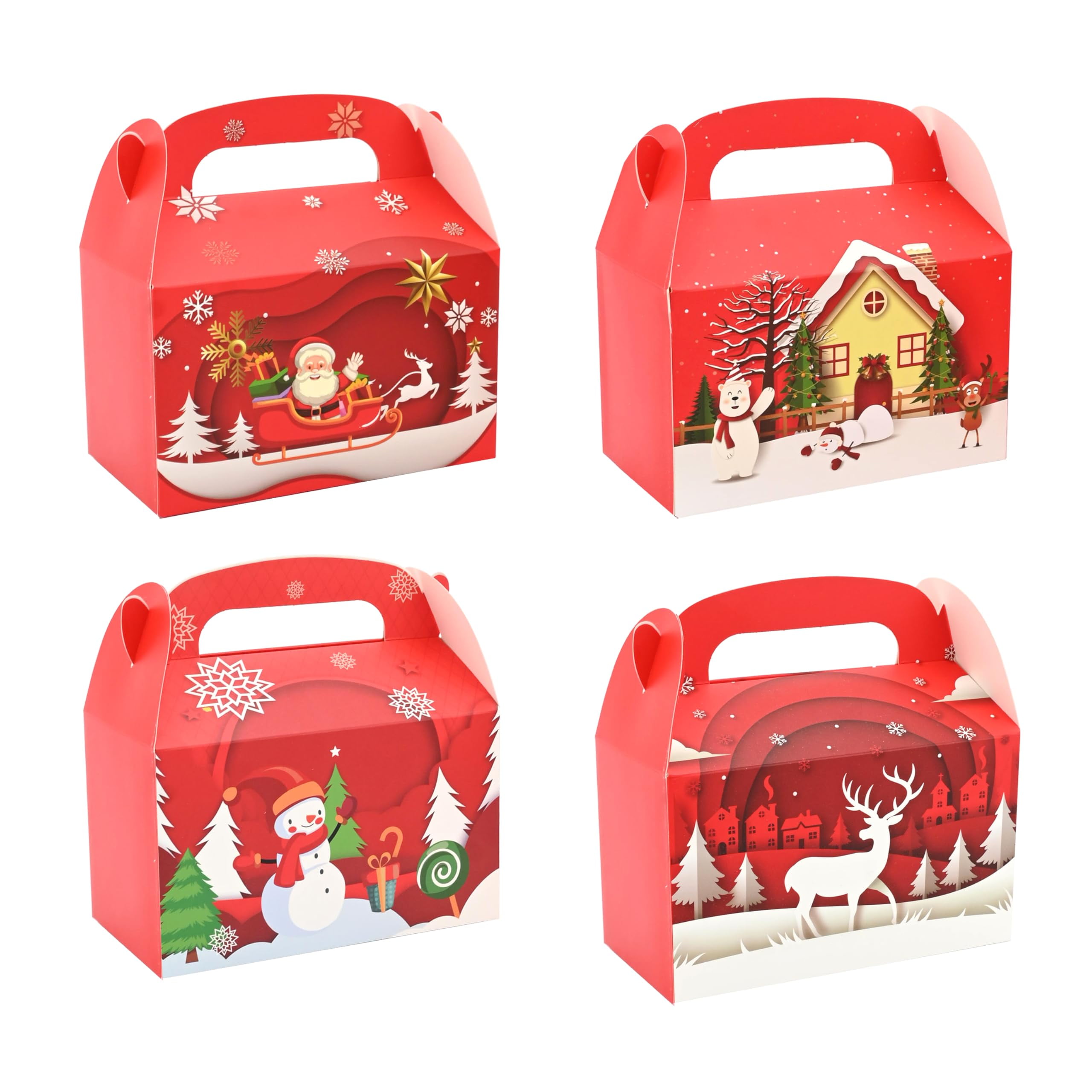 12 Pcs Christmas House Cardboard Treat Boxes, Christmas Kraft Paper ...