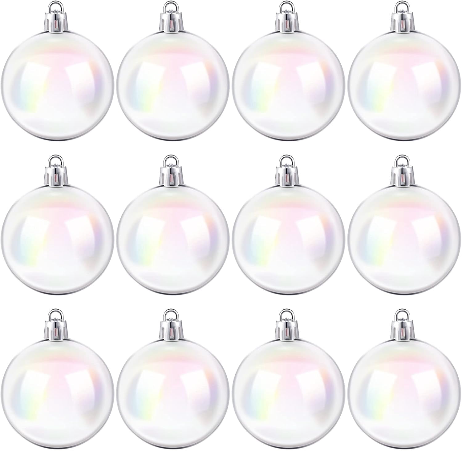 12 Pcs Christmas Iridescent Ornaments Ball Clear Plastic Bubbles ...