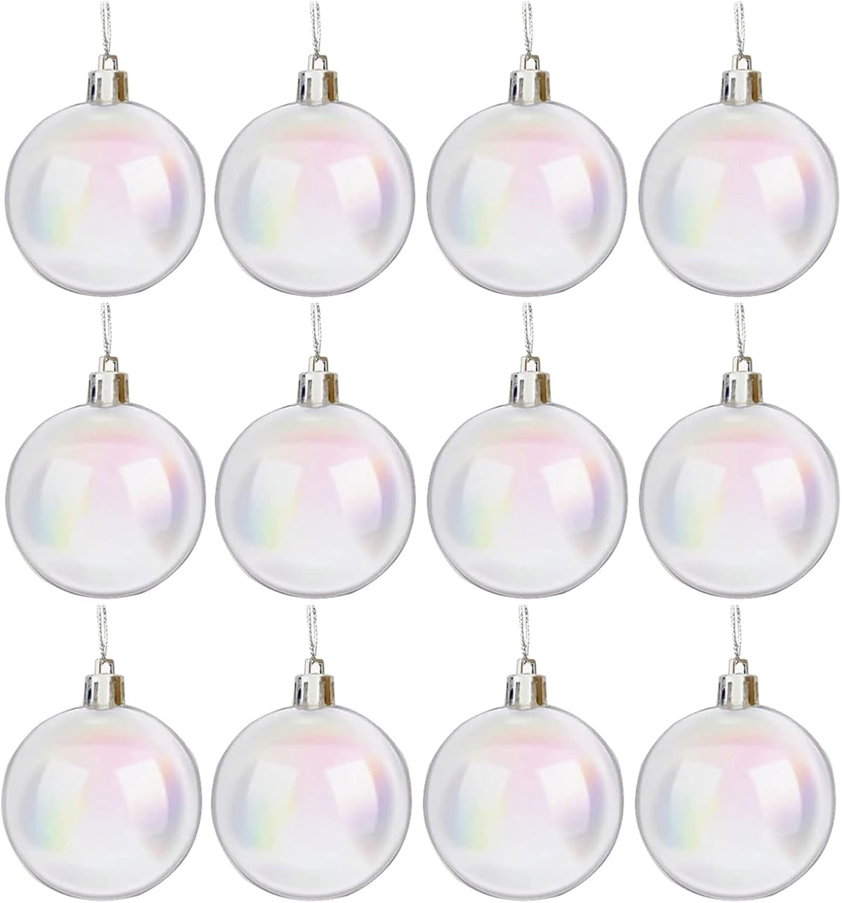 12 Pcs Christmas Iridescent Ornaments Ball Tutuviw 1.2in Clear Plastic ...