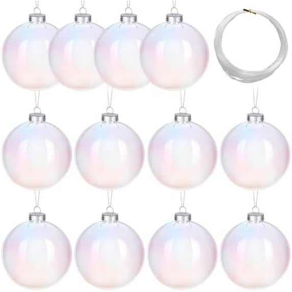 12 Pcs Christmas Iridescent Ornaments Balls, 4 Inch Plastic Clear Ball ...