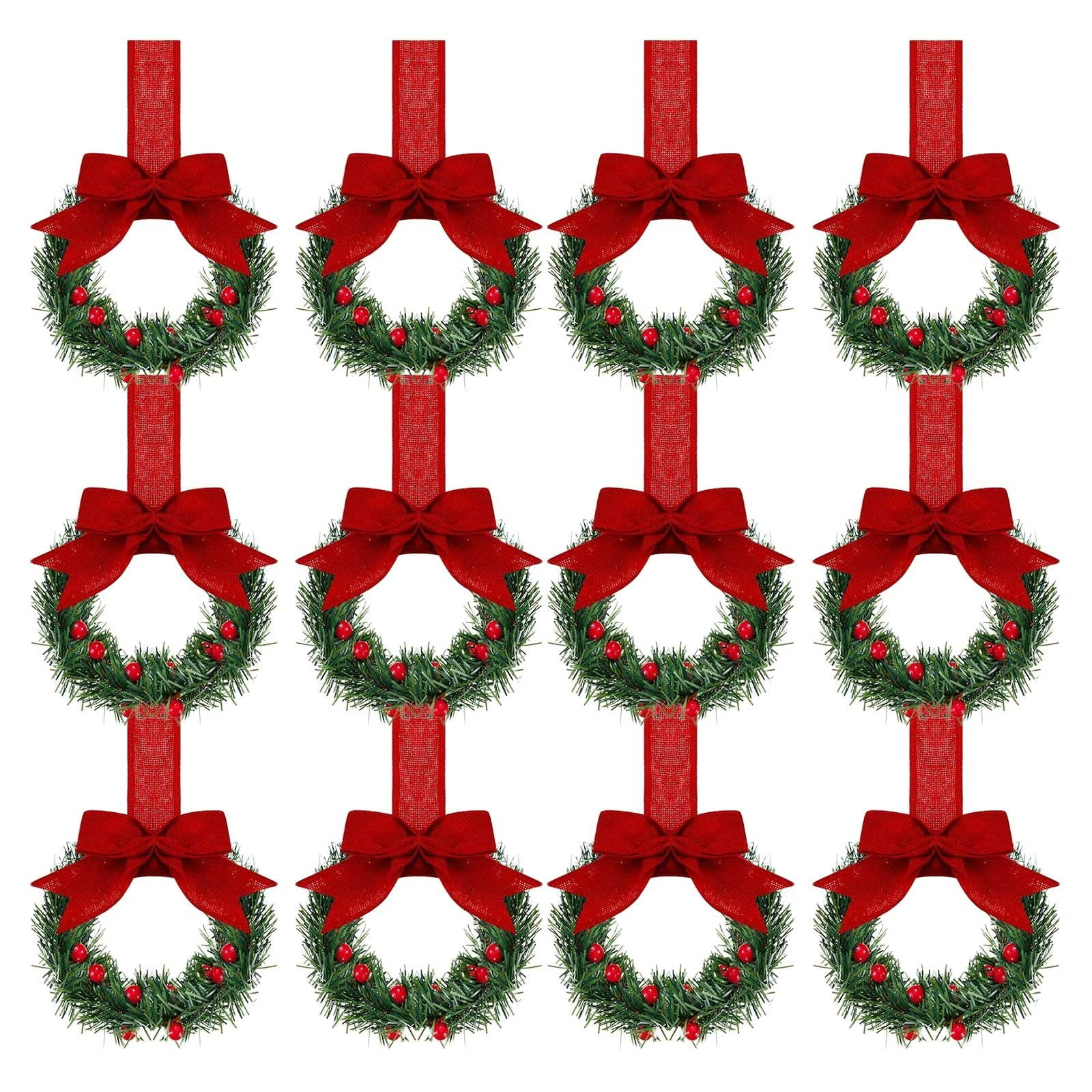 12 Pcs Christmas Kitchen Cabinet Wreaths with Ribbon 5 Inch Mini ...