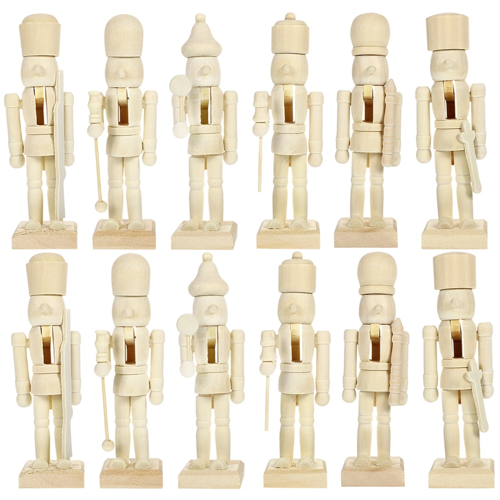 12 Pcs Christmas Puppet Decor Wooden Nutcracker Unpainted Ornaments ...