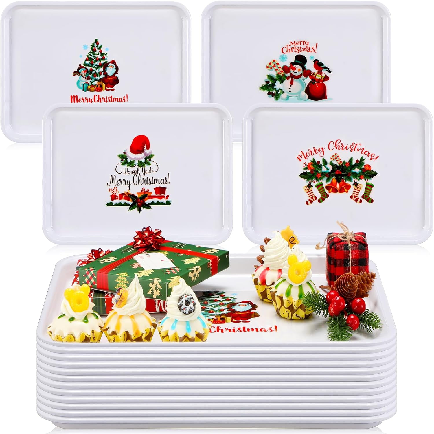12 Pcs Christmas Serving Trays Christmas Platters Melamine Christmas ...