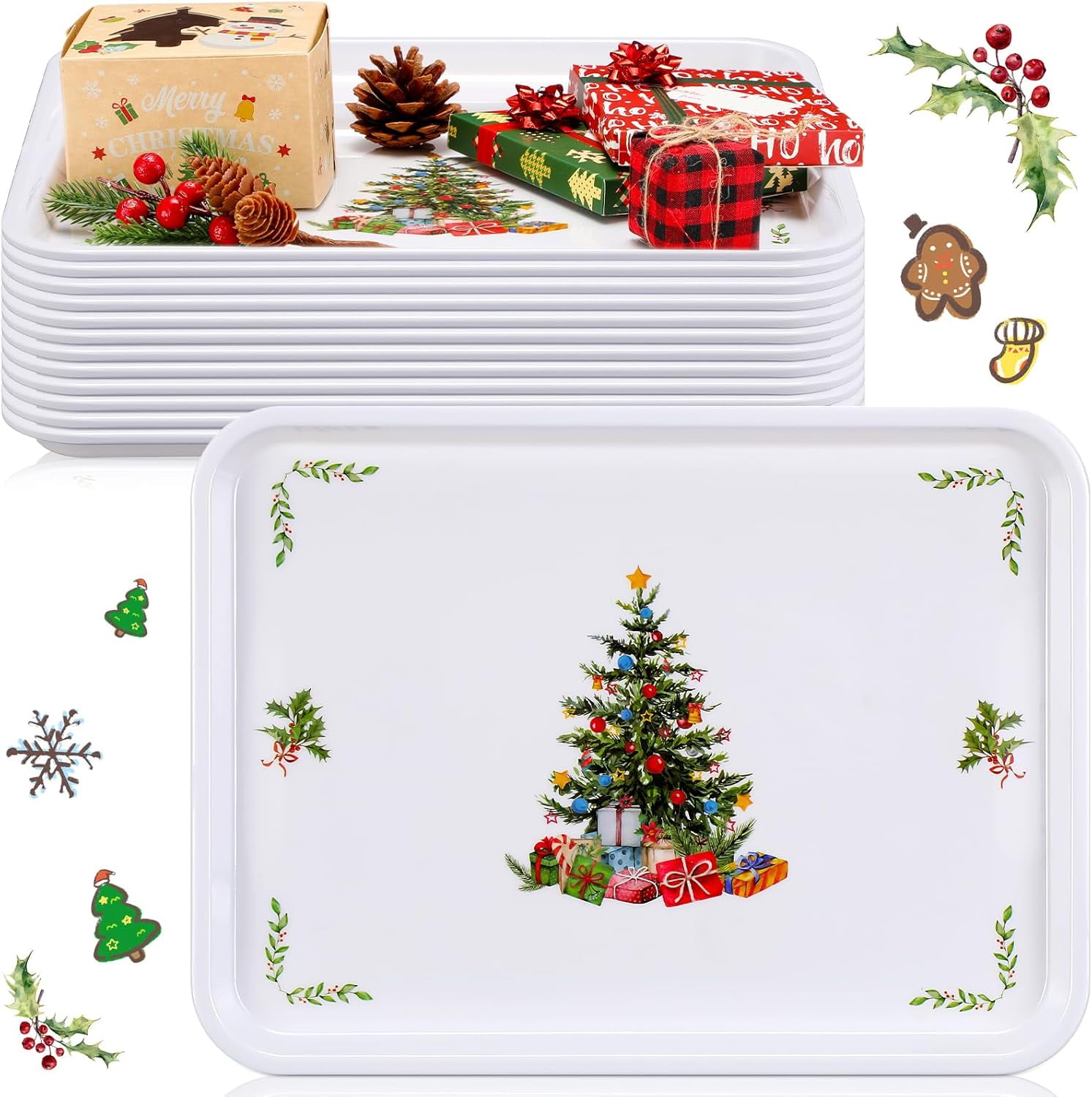 12 Pcs Christmas Serving Trays Christmas Platters Melamine Christmas ...