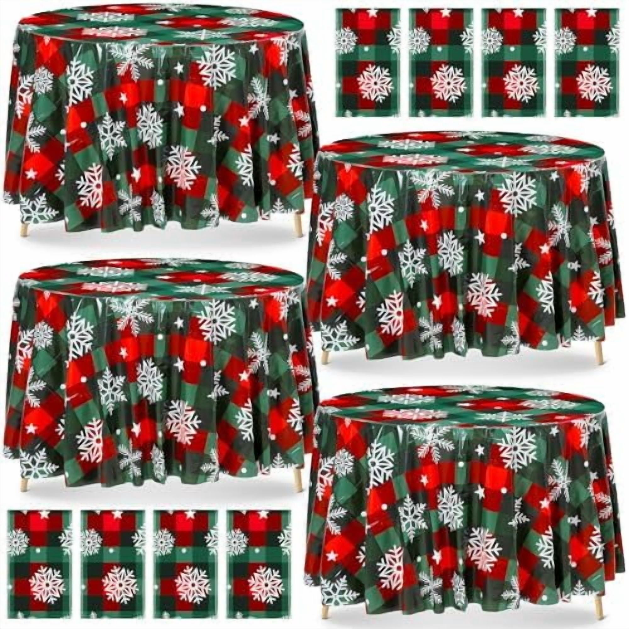 12 Pcs Christmas Snowflake Round Table Cloths Christmas Buffalo Plaid ...
