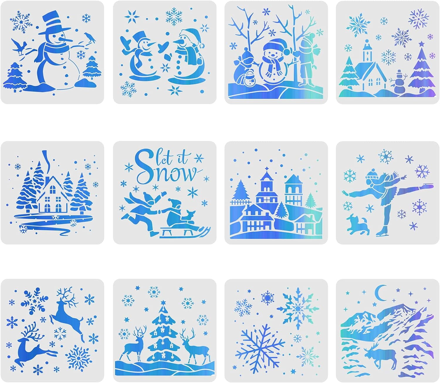 12 Pcs Christmas Stencils Drawing Painting Templates Sets 11.8x11.8inch ...