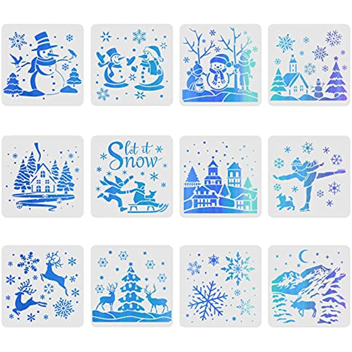 12 Pcs Christmas Stencils Drawing Painting Templates Sets 11.8x11.8inch ...
