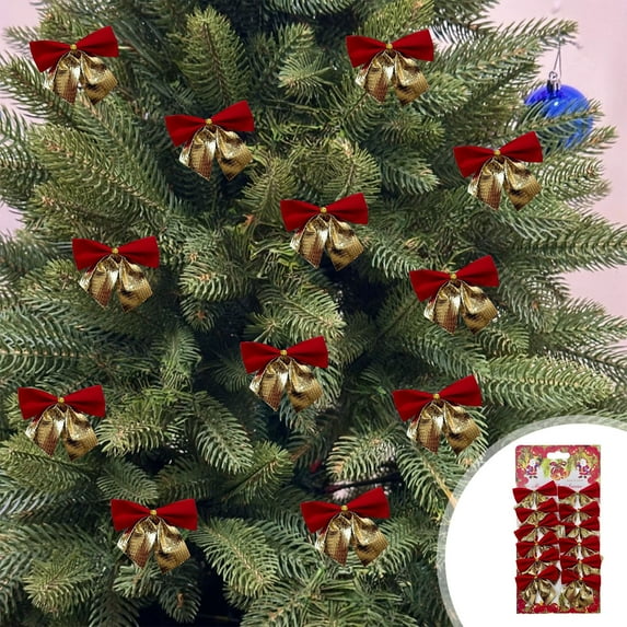 12 Pcs Christmas Tree Bows Red and Gold Ribbon Bows, Mini Bows for Xmas ...