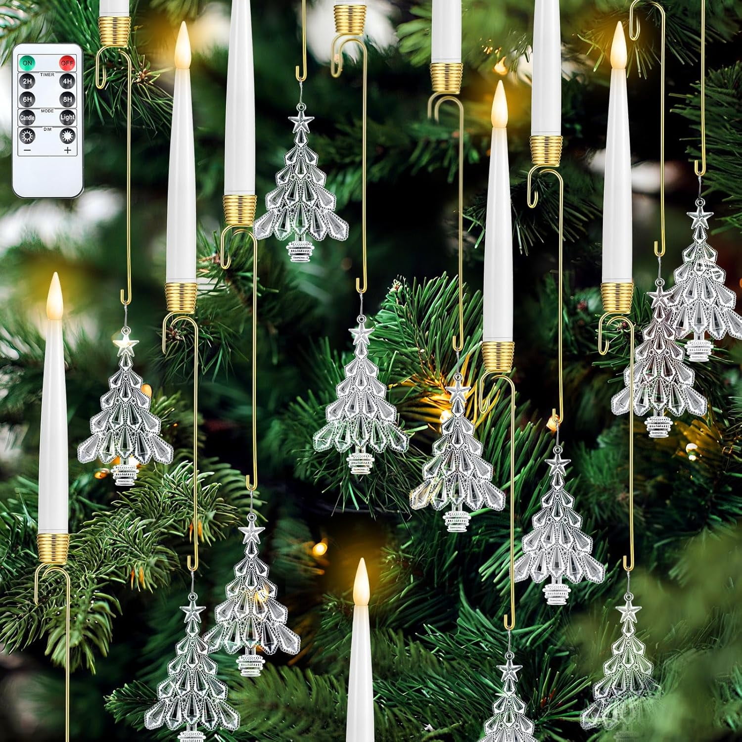12 Pcs Christmas Tree Candles with LED Lights Remote Control Flameless LED Battery Operated ...