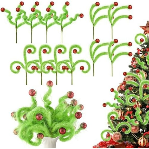 12 Pcs Christmas Tree Topper 3 Style Lime Green Furry Curly Spiral ...