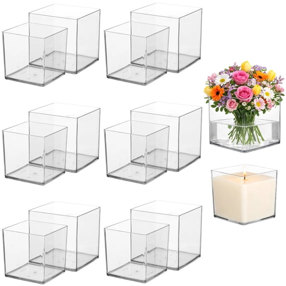 12 Pcs Clear Plastic Square Vases, 4 Inch & 5 Inch Dual Size Cube ...