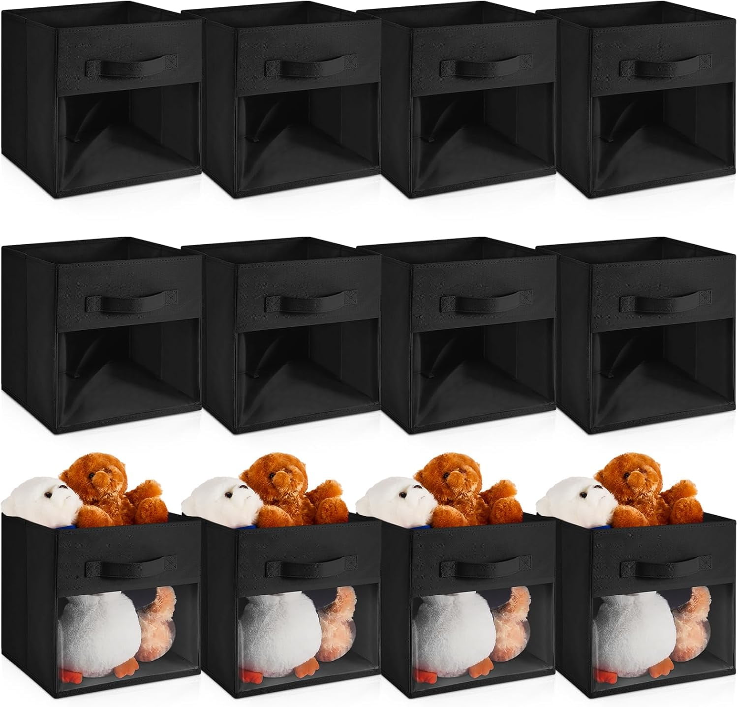 12 Pcs Clear Storage Bins Collapsible Cube Storage Bin with Window ...