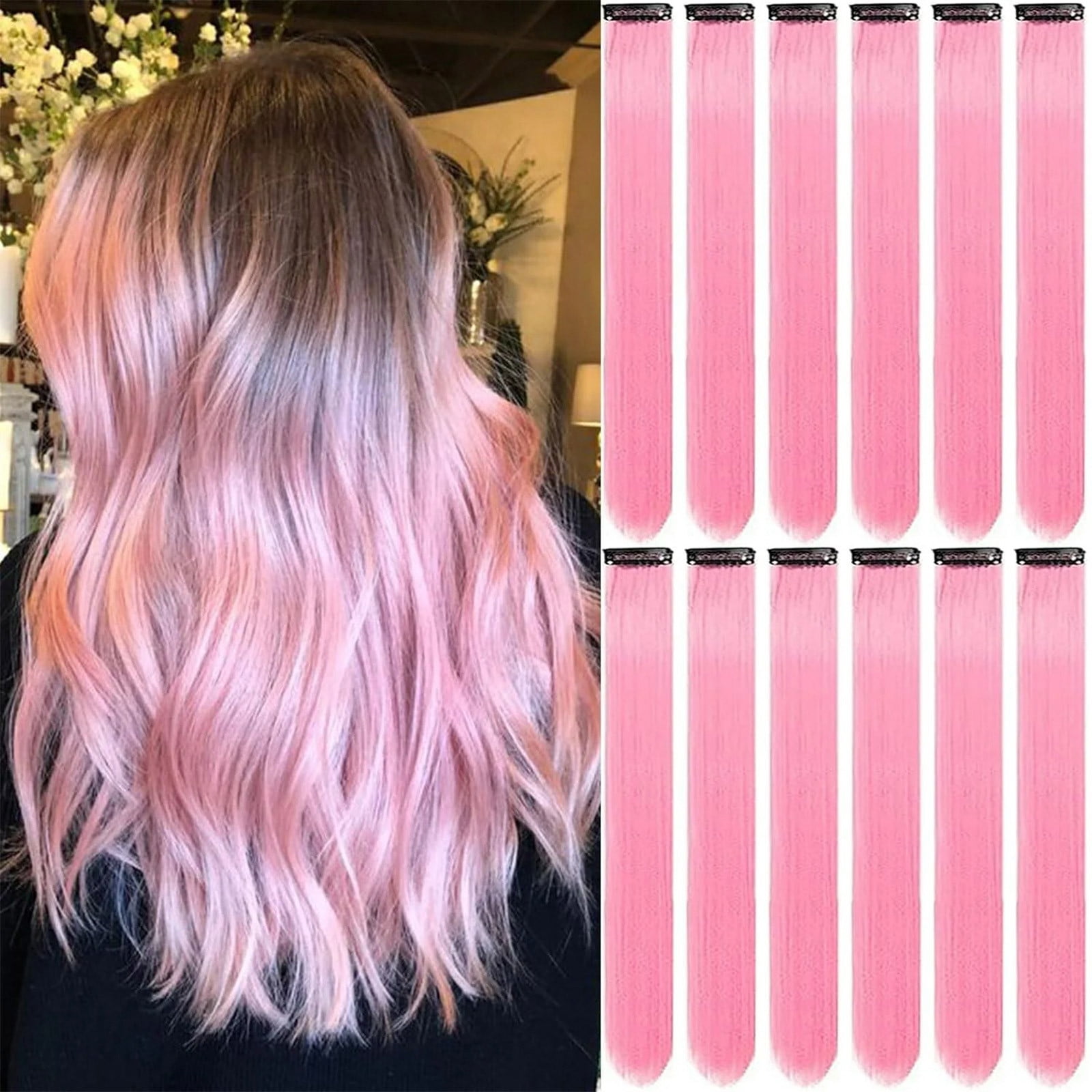 12 Pcs Clip in Hair Extensions, 20 Inch Colored Hair Extensions Party ...