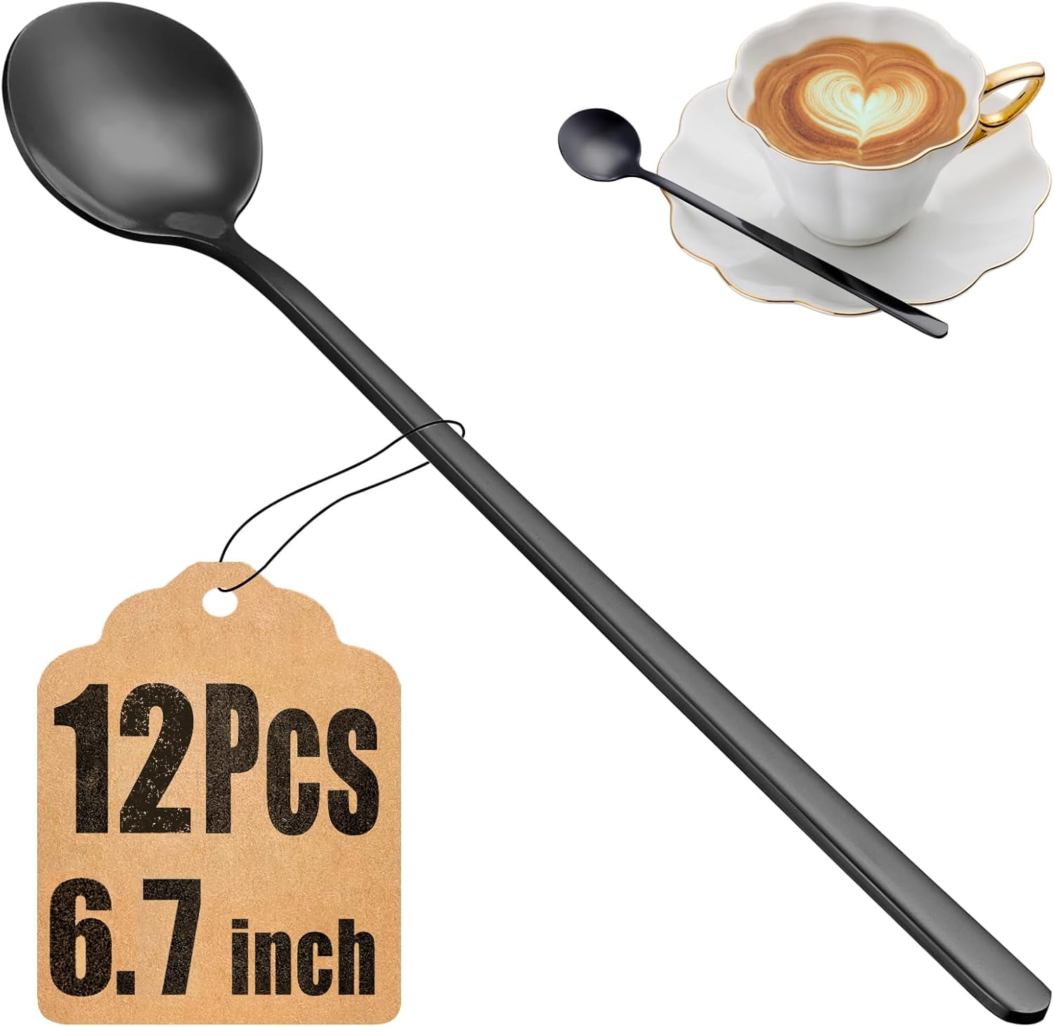 12 Pcs Coffee Spoons Set, 6.7" Gold Tea Spoons Long Handle, Gold Small ...