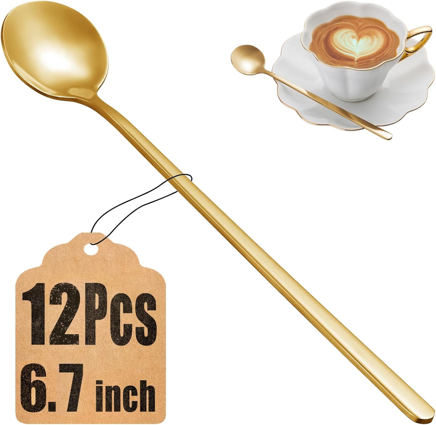 12 Pcs Stainless Steel Coffee Spoons, 6.7" Long Handle Teaspoons for ...