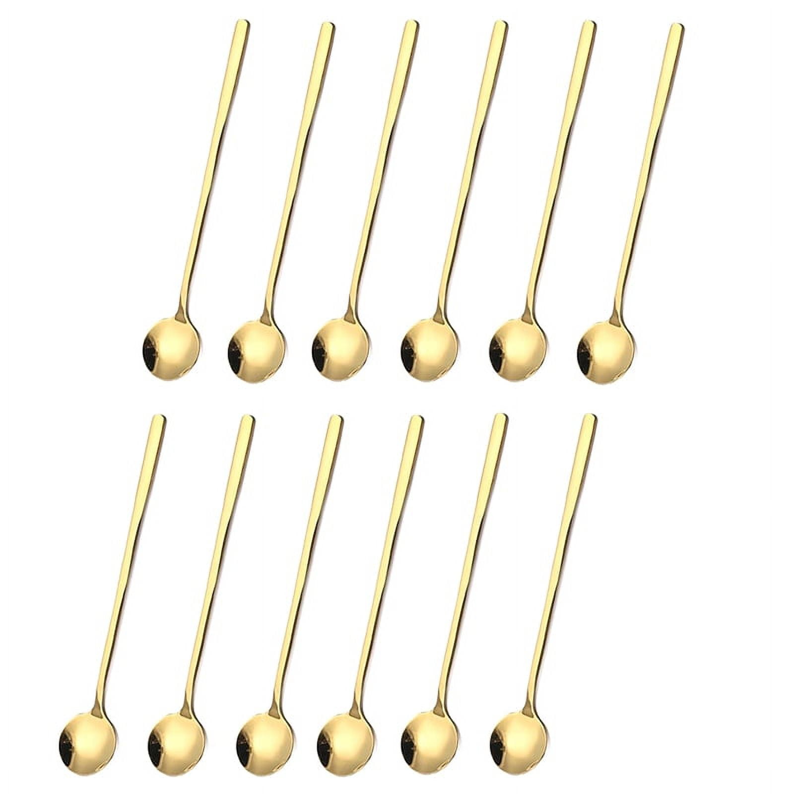 12 Pcs Coffee Spoons Set Gold Tea Spoons Long Handle Stirring Spoons ...