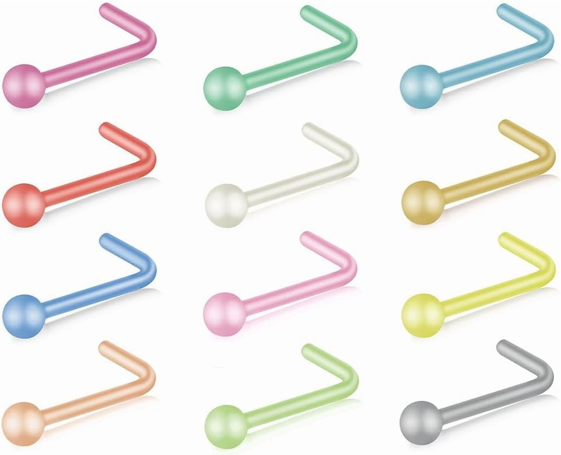 12 Pcs Colorful L-Shaped Nose Studs 20G Acrylic Nose Retainer Rings ...