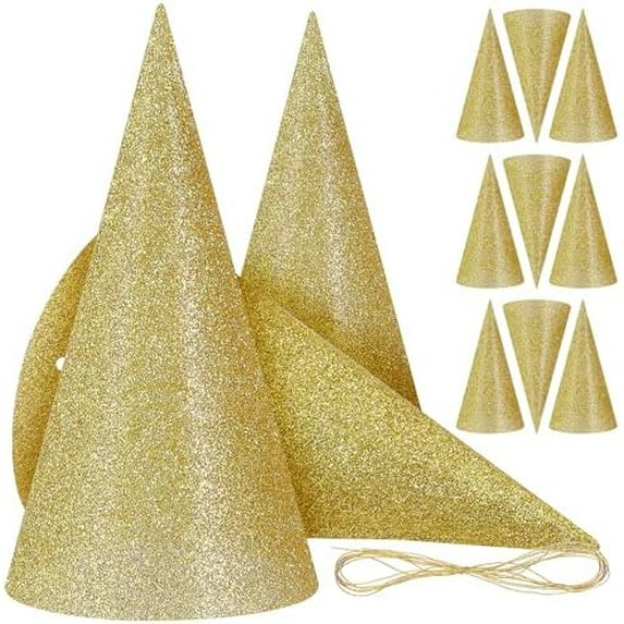 12 Pcs Cone Glitter Birthday Hats: Gold Party Small Birthday Cone Hats ...