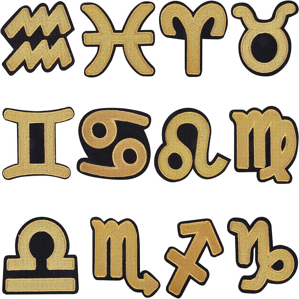 12 Pcs Constellation Patch Gold Zodiac Embroidered Iron On/Sew on DIY ...