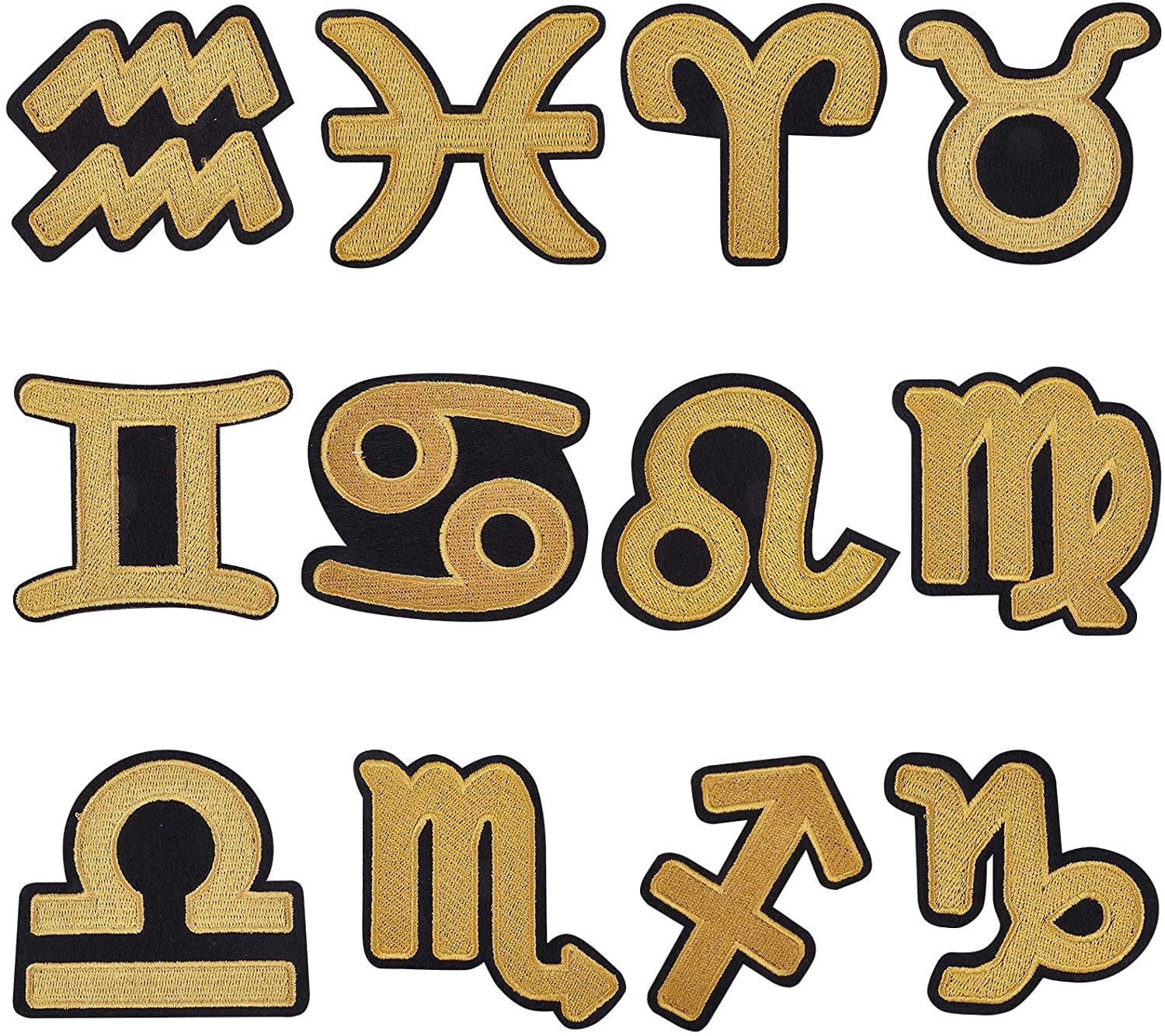 12 Pcs Constellation Symbols Patch Gold Zodiac Embroidered Iron On/Sew ...
