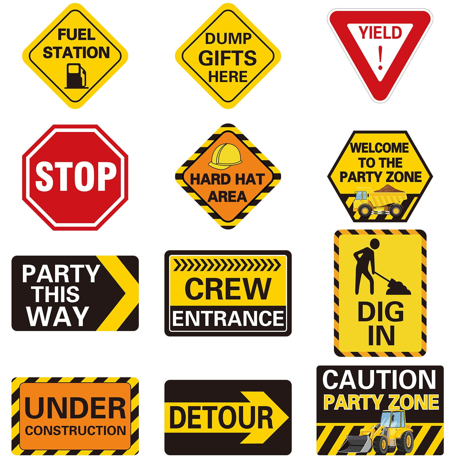 12 Pcs Construction Party Signs Traffic Zone Birthday Signs Children ...