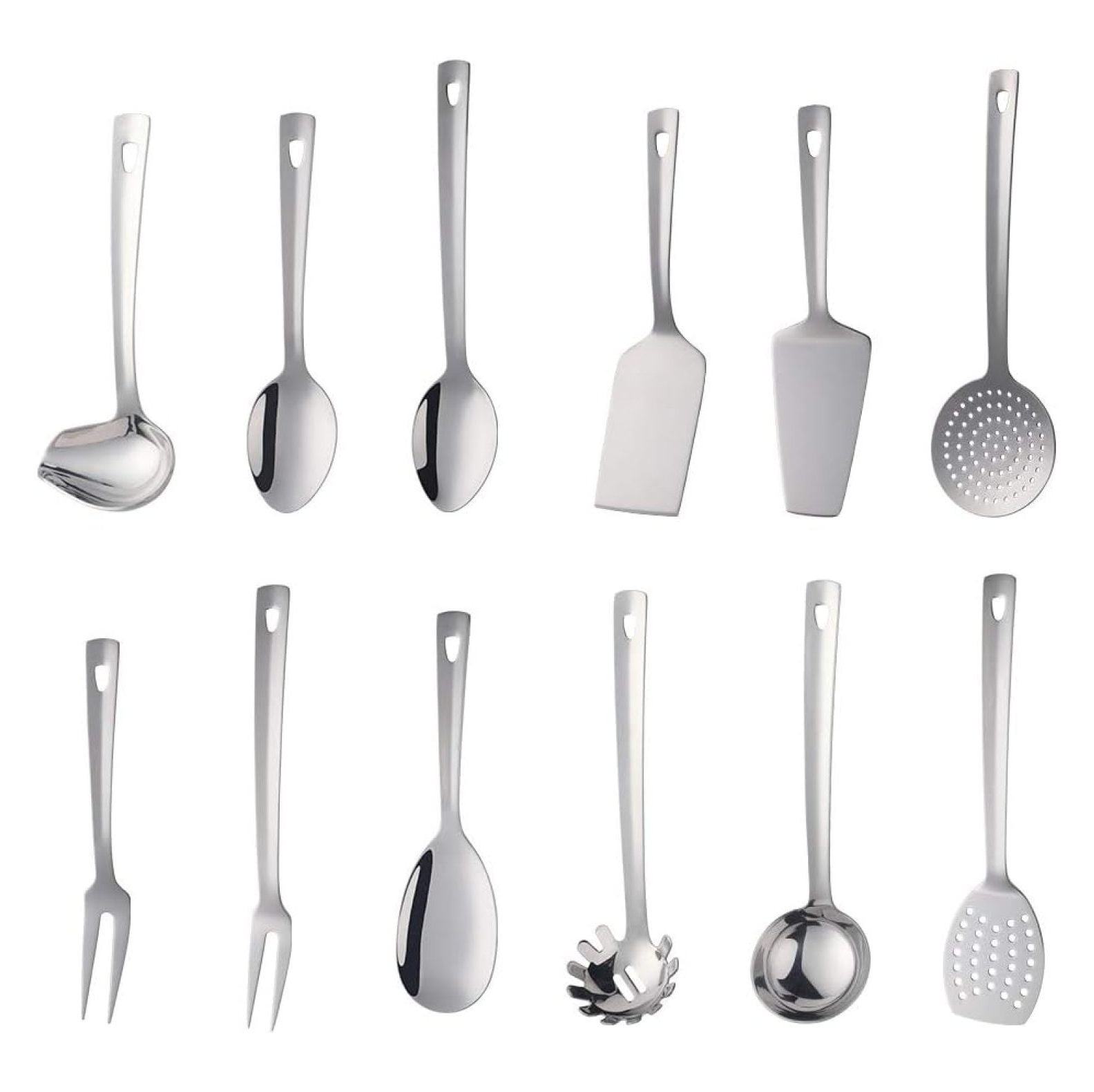 12 Pcs Cooking Utensil Set, Stainless Steel Silver Titanium Plated ...