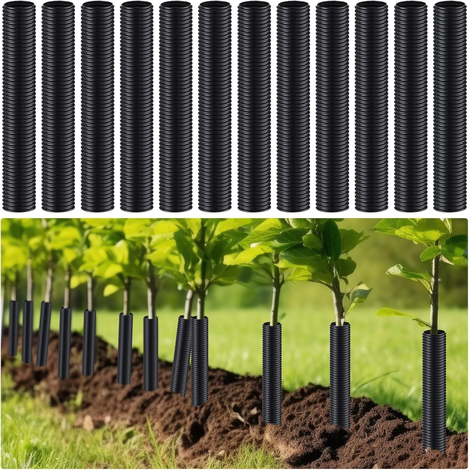 12 Pcs Corrugated Tree Guards, Long 15.75 Inch Diameter 1.96 Inch Pp ...