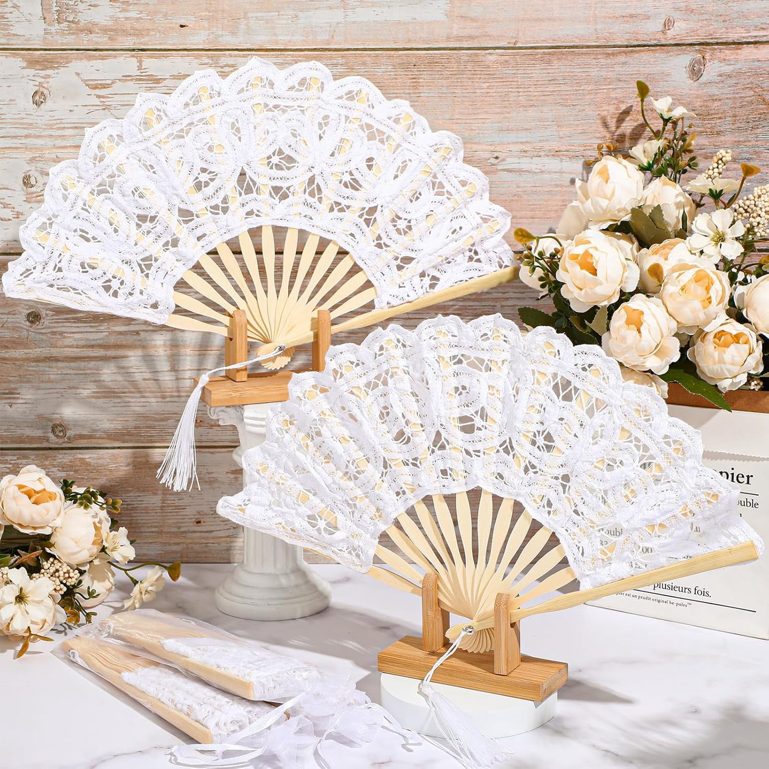 12 Pcs Cotton Lace Folding Handheld Fan Embroidered Bridal Hand Fan ...