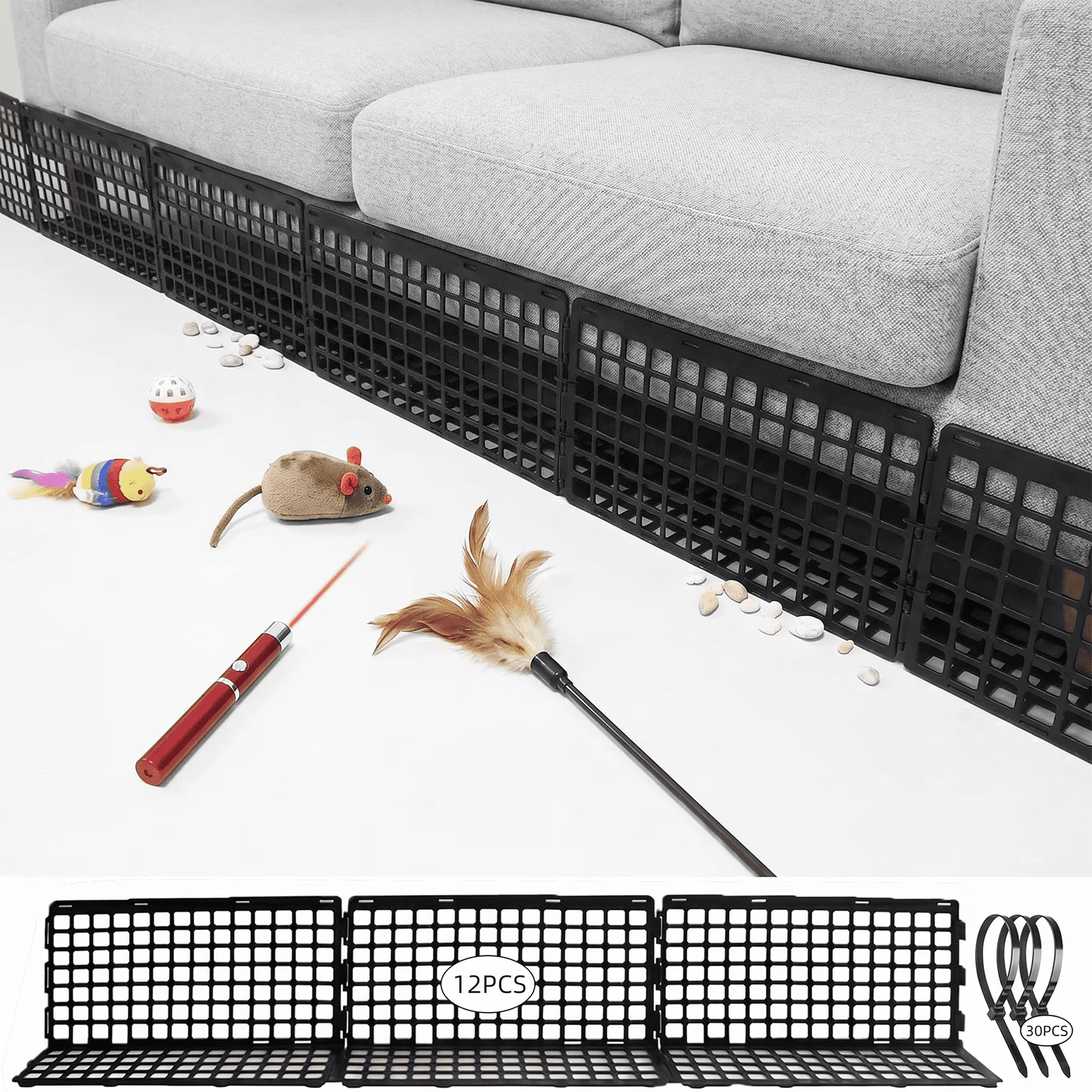 12 Pcs Under Couch Blocker, Under Bed Blocker for Pets with 30 Zip Ties ...