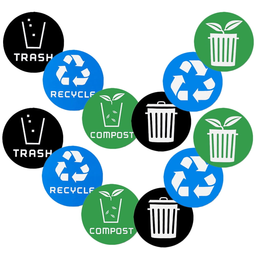 12pcs Recycling Sticker Trash Bin Labels Garbage Sorting Stickers For