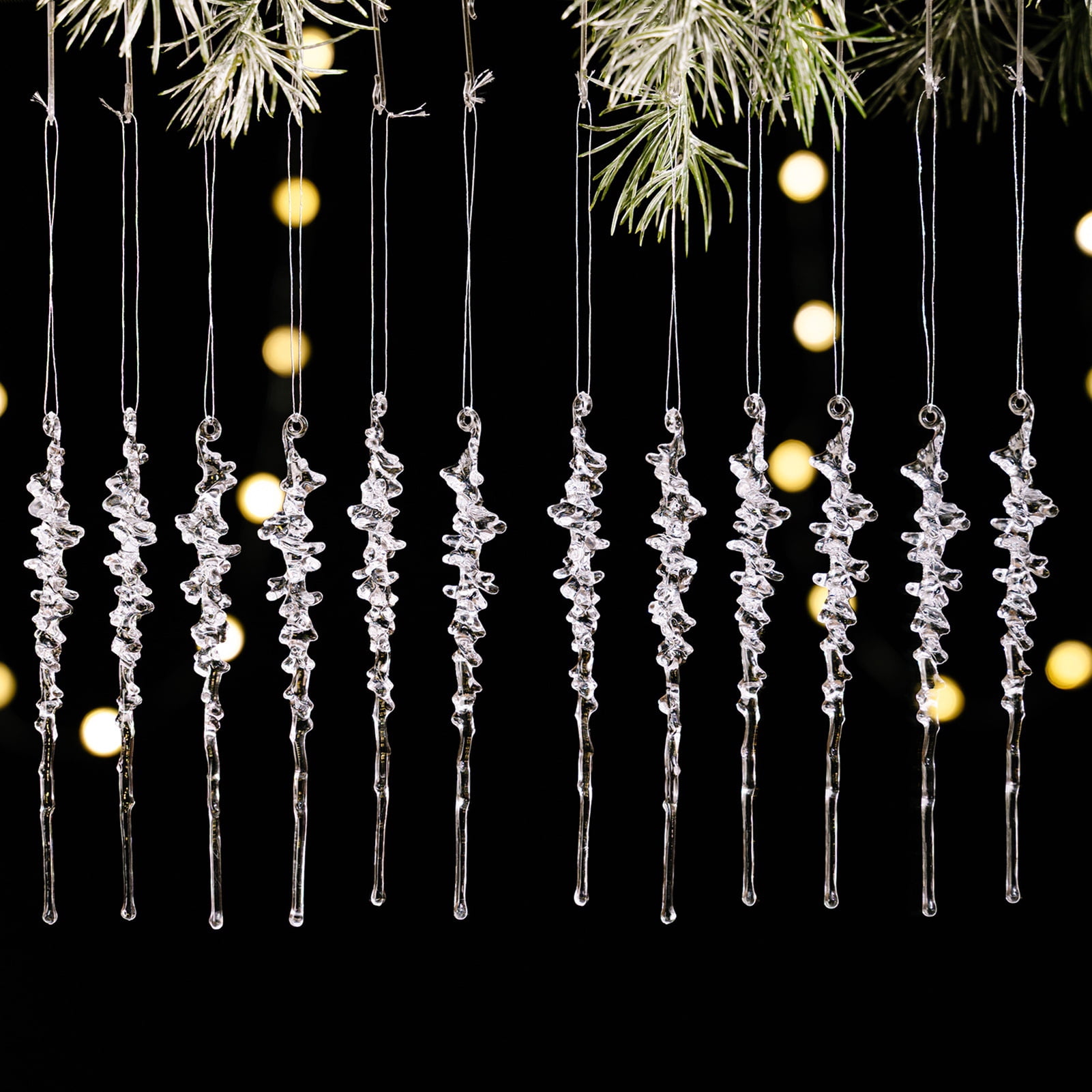 12 Pcs Crystal Christmas Icicle Ornaments for Tree Hanging Clear ...