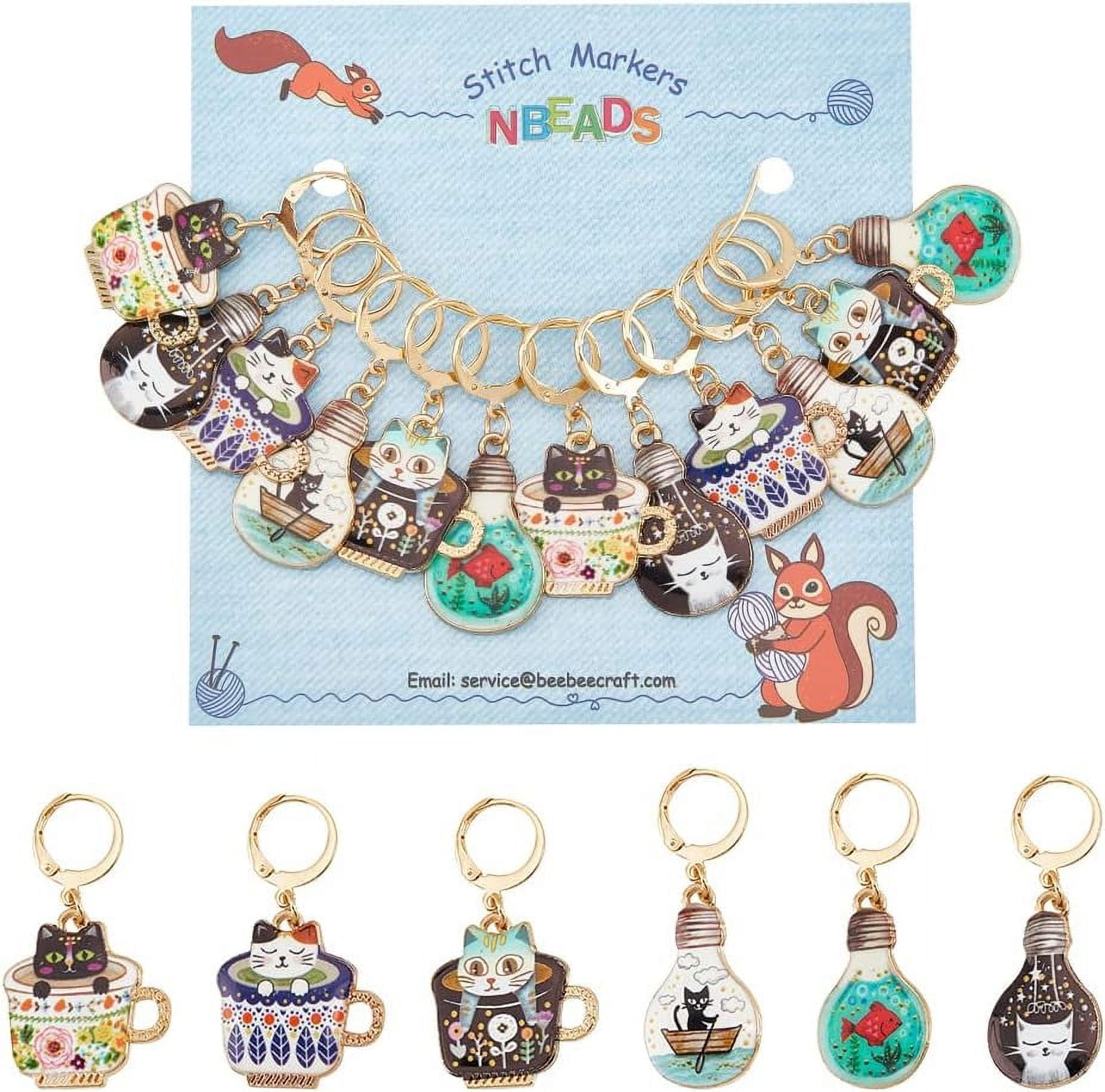 12 Pcs Cup Cat Stitch Markers 6 Colors Alloy Enamel Cat Crochet Stitch ...