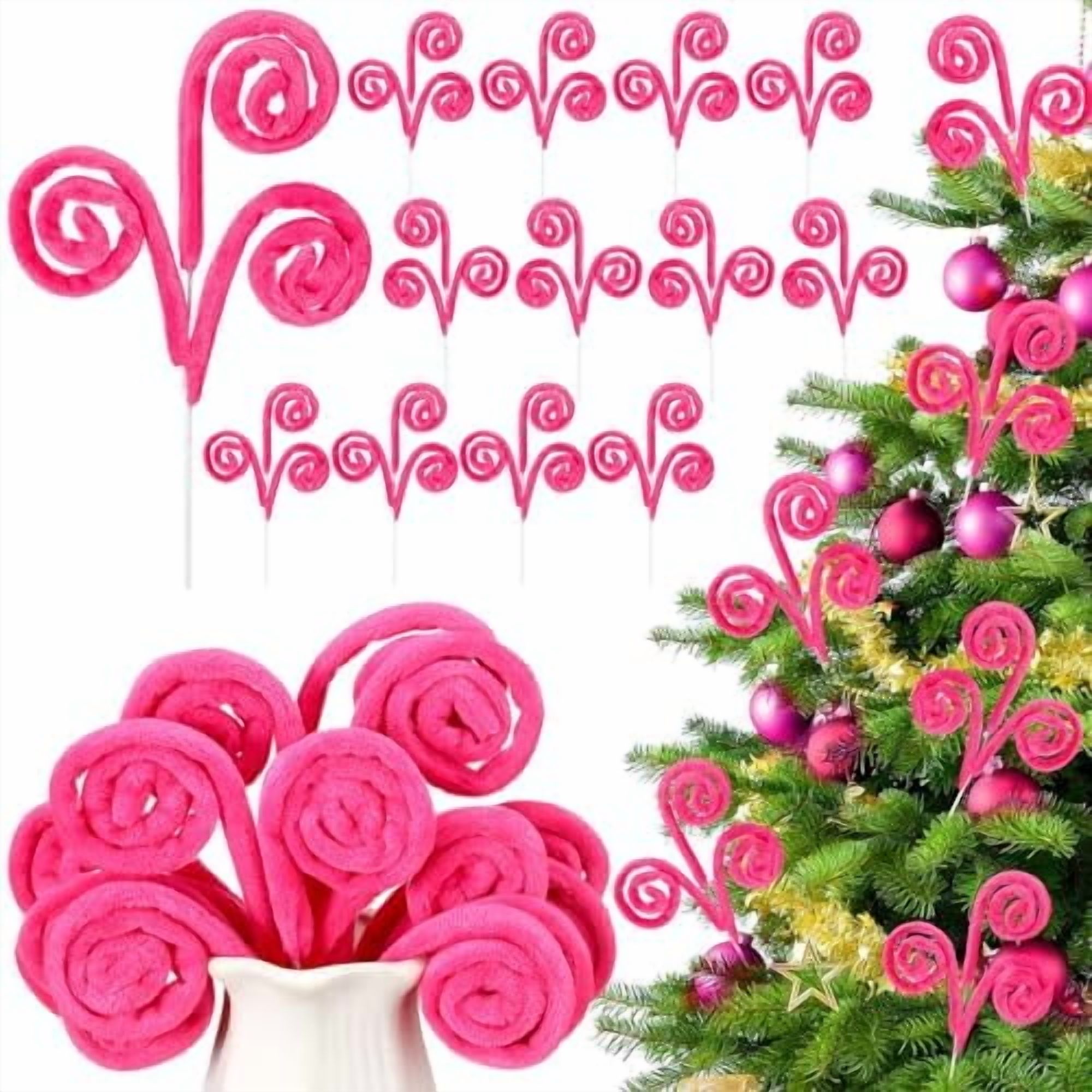 12 Pcs Curly Christmas Tree Picks Velvet Curl Decoration Spiral Curly ...