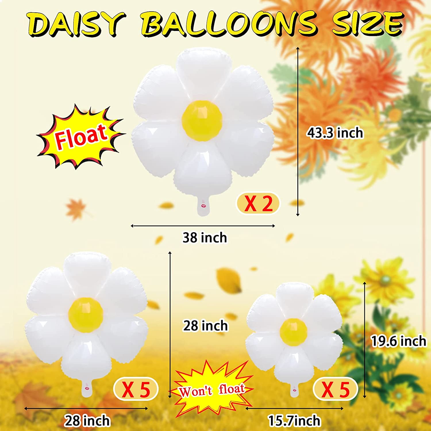 12 Pcs Daisy Balloons,3 Sizes White Flower Balloons For Daisy Birthday ...